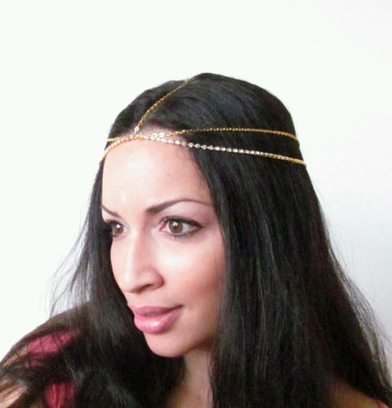 Gold Boho headpiece Small Chain crystal Head piece | Etsy