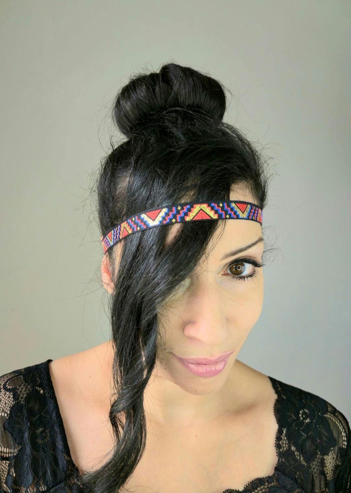 Thin Aztec Hippie Headband- Bohemian Head Bands - Etsy