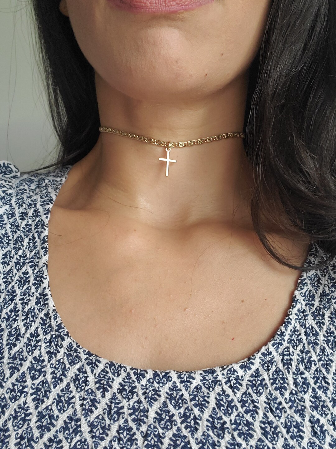 Gold Cross Choker, Chain Choker - Etsy