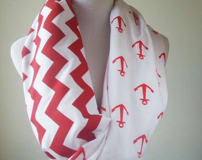 Red Chevron Anchor Infinity Scarf Soft Jersey Knit - Etsy