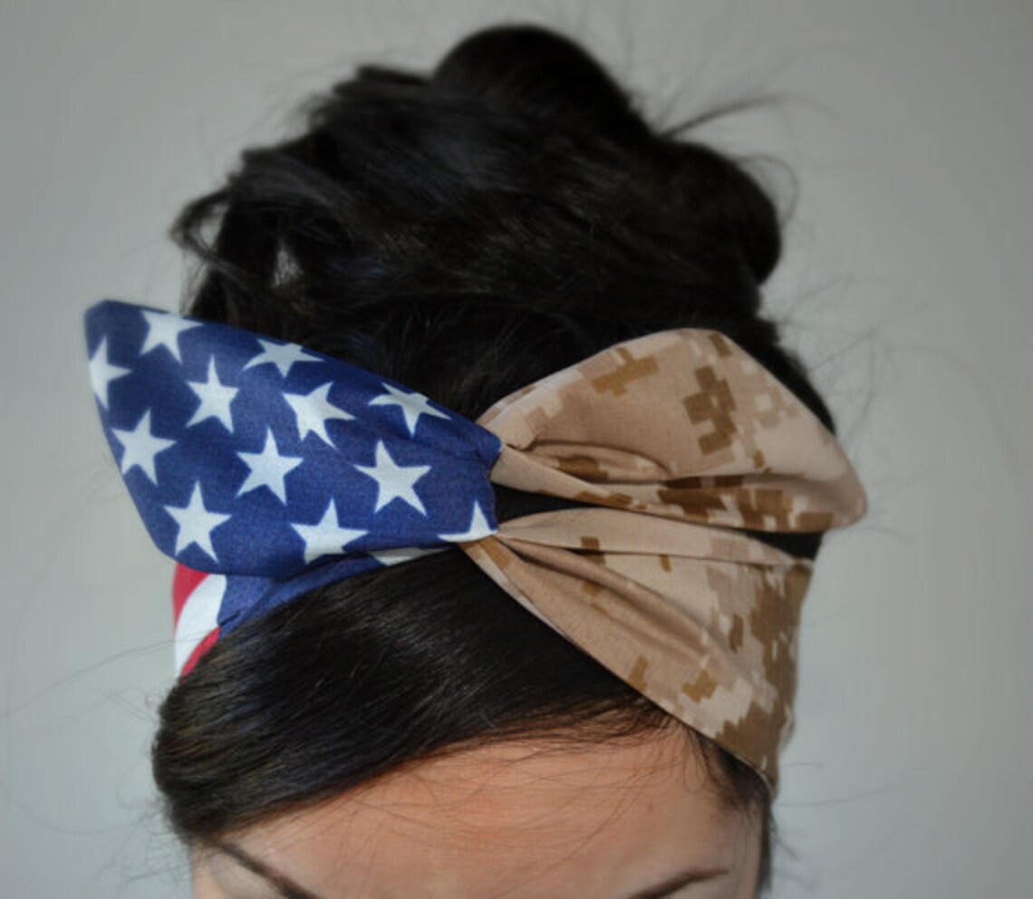 Memorial day pin-up bow Army Girlfriend USMC Headband USMC | Etsy