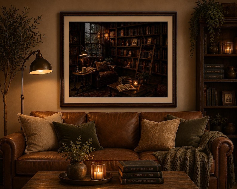 Vintage Library Reading Room Art, Cozy Book Lover Decor (digital ...