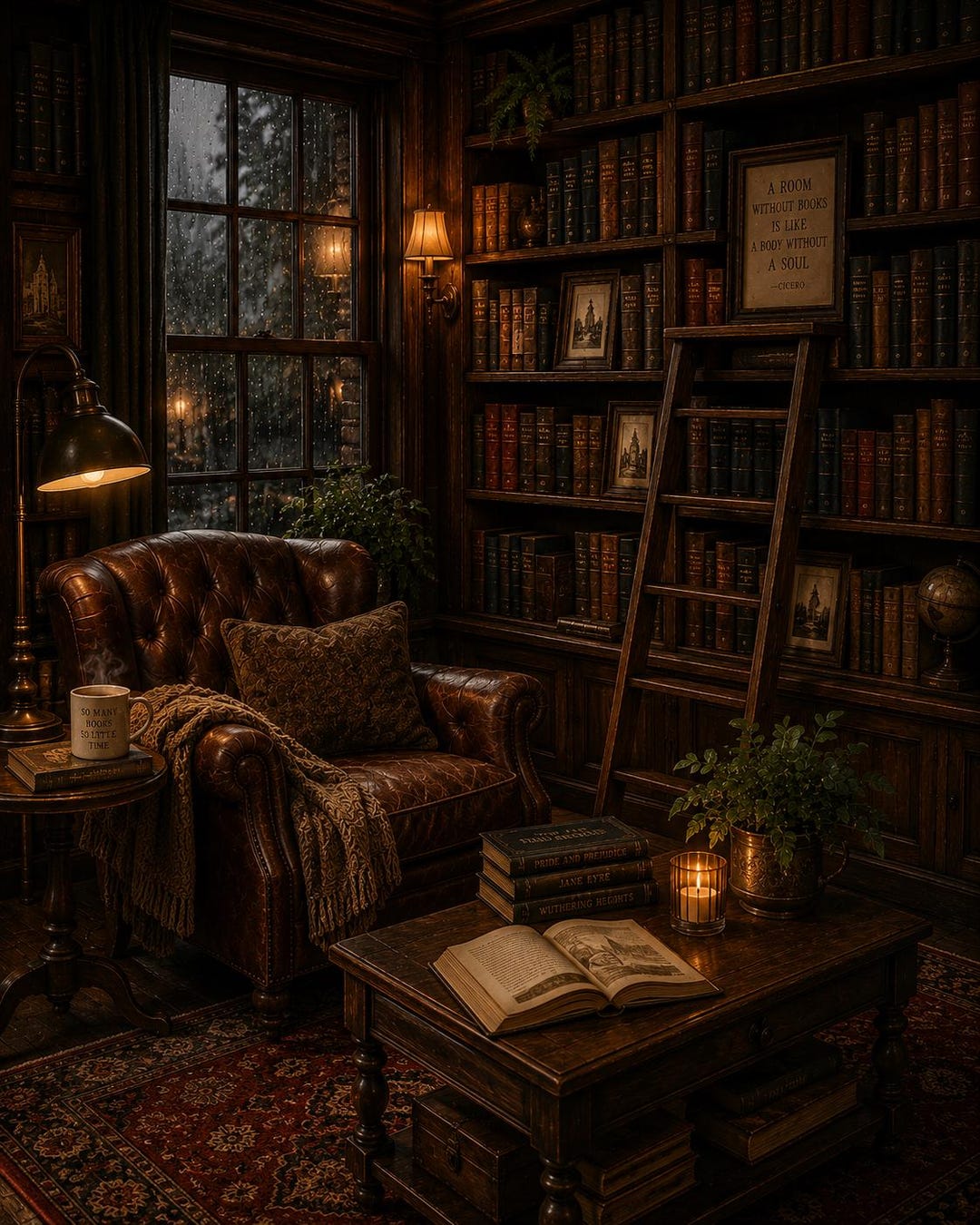 Vintage Library Reading Room Art, Cozy Book Lover Decor (digital ...
