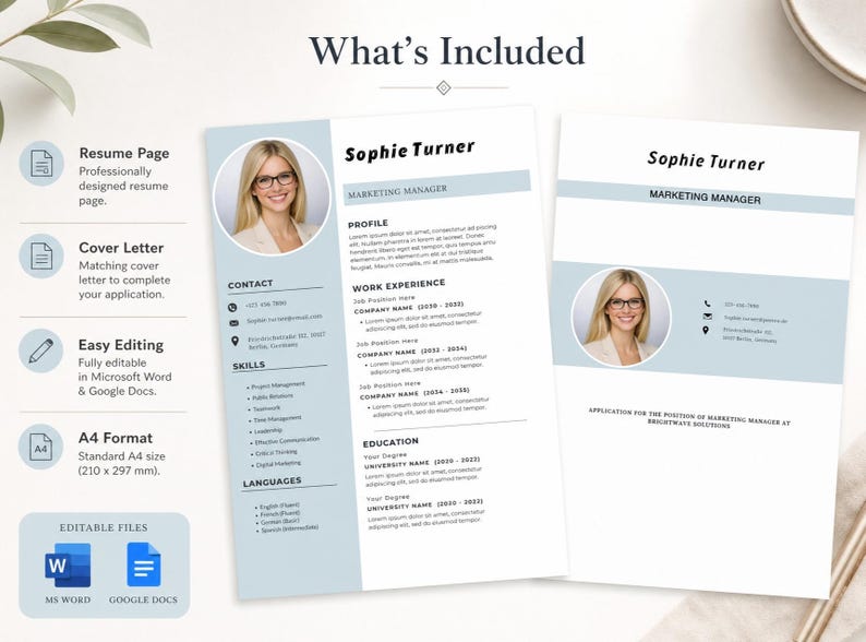 Editable Resume Template Canva & Word, ATS Friendly CV Template ...