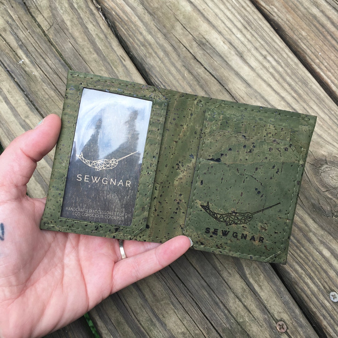 Olive Cork Slim Bifold Wallet: Minimalist Vegan Front Pocket Wallet ...