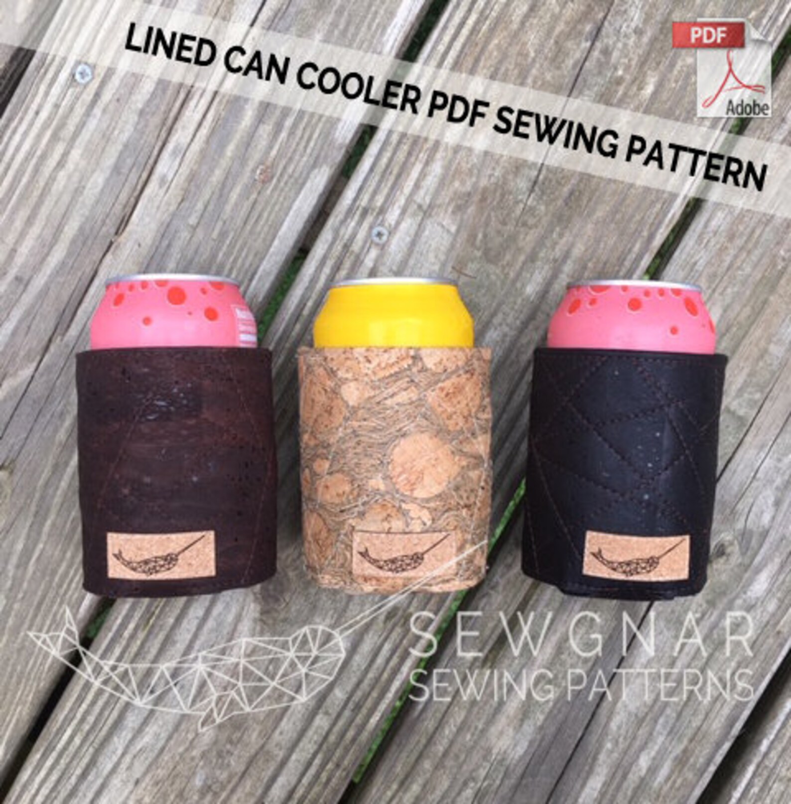 Can Cooler Cozie PDF Sewing Pattern for Vinyl, Cork, Leather - Etsy
