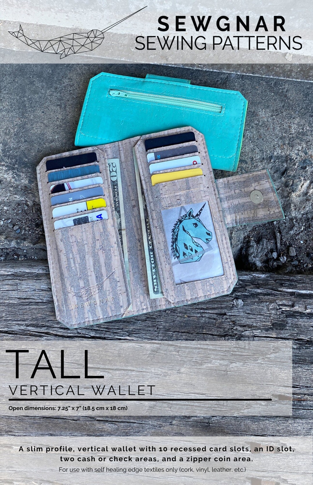 Tall Wallet Sewing Pattern and SVG Files Wallet PDF and SVG Files ...