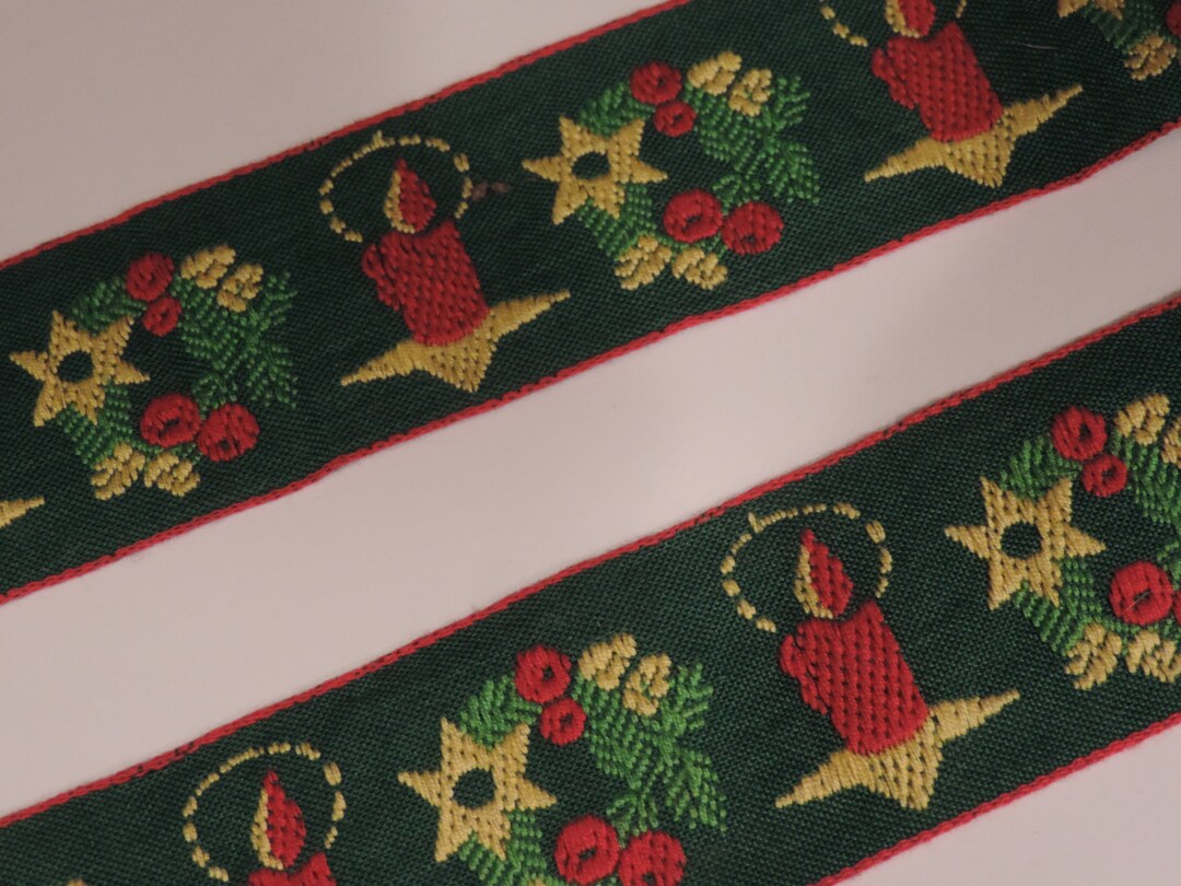 Vintage Holiday Jacquard Woven Edge Ribbon Trim 1 7/8 Wide ...