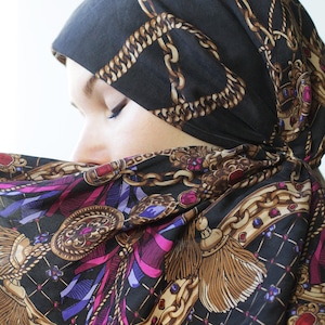 Vintage Black Gold Rope and Chain Print Silk Square Head Neck Scarf - Etsy