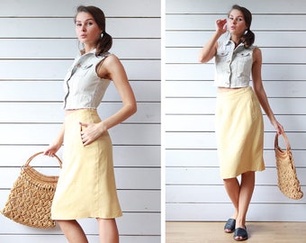 Vintage beige linen high waist hip hugger gored hem pencil | Etsy