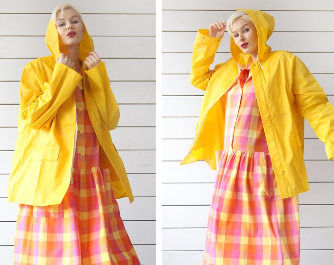 Vintage Bright Yellow PVC Vinyl Hooded Unisex Raincoat Rainy - Etsy