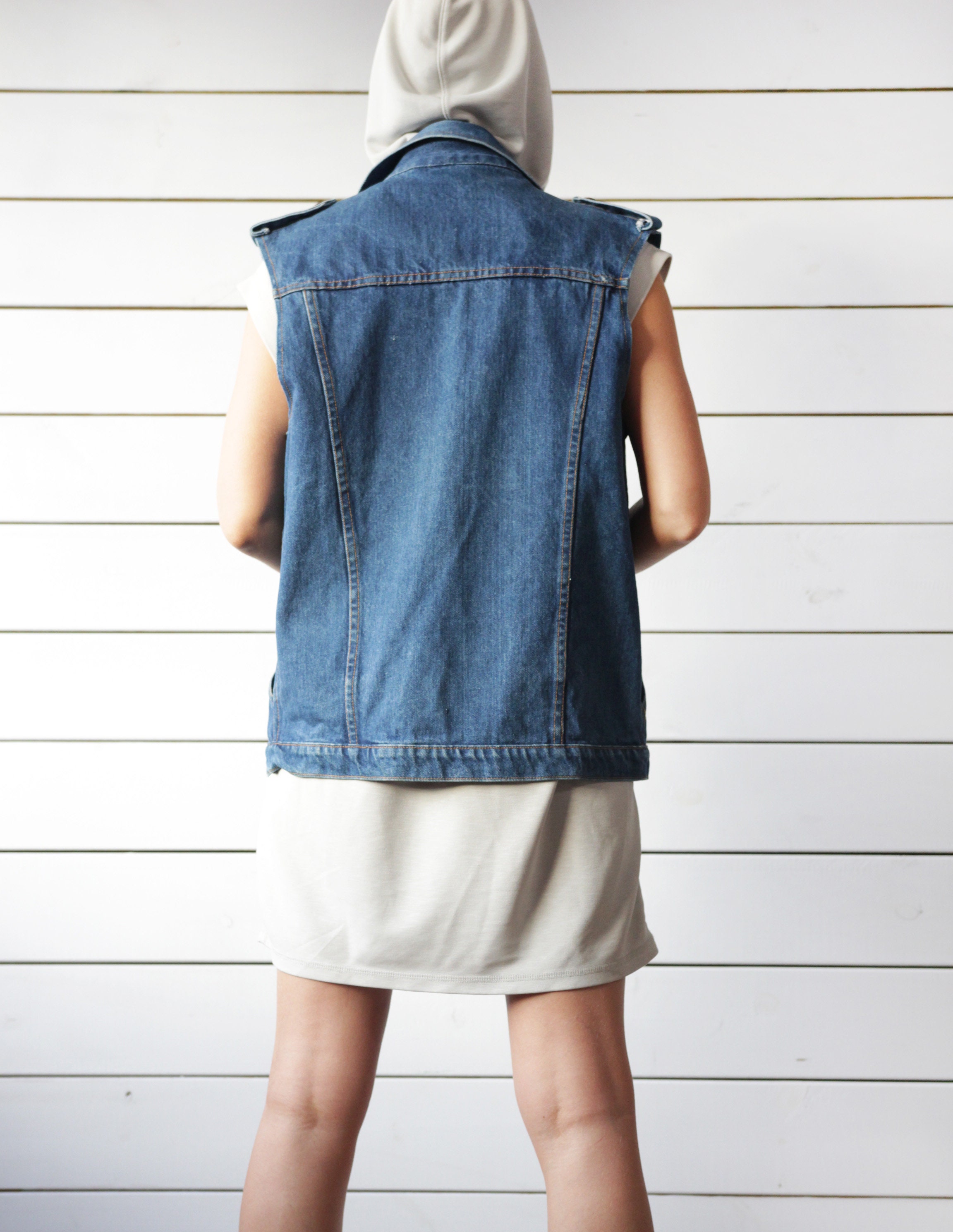 Unisex Vintage Blue Denim Sleeveless Jacket Casual Biker Style - Etsy