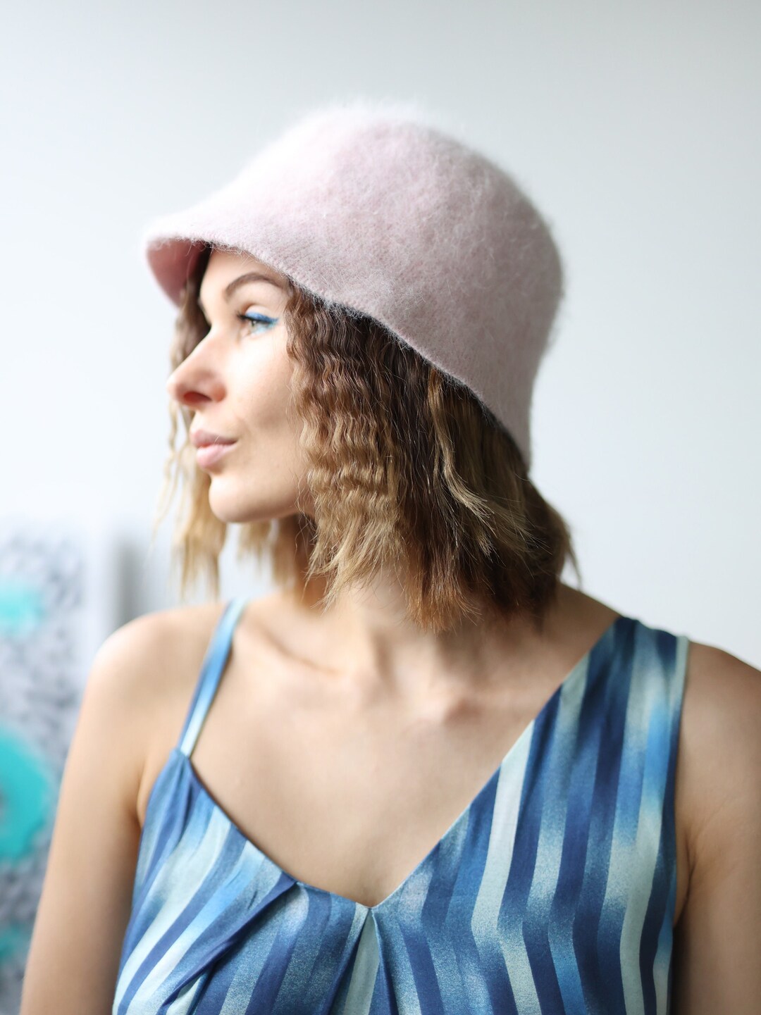 Vintage Pastel Pink Angora Wool Short Brim Bucket Hat - Etsy