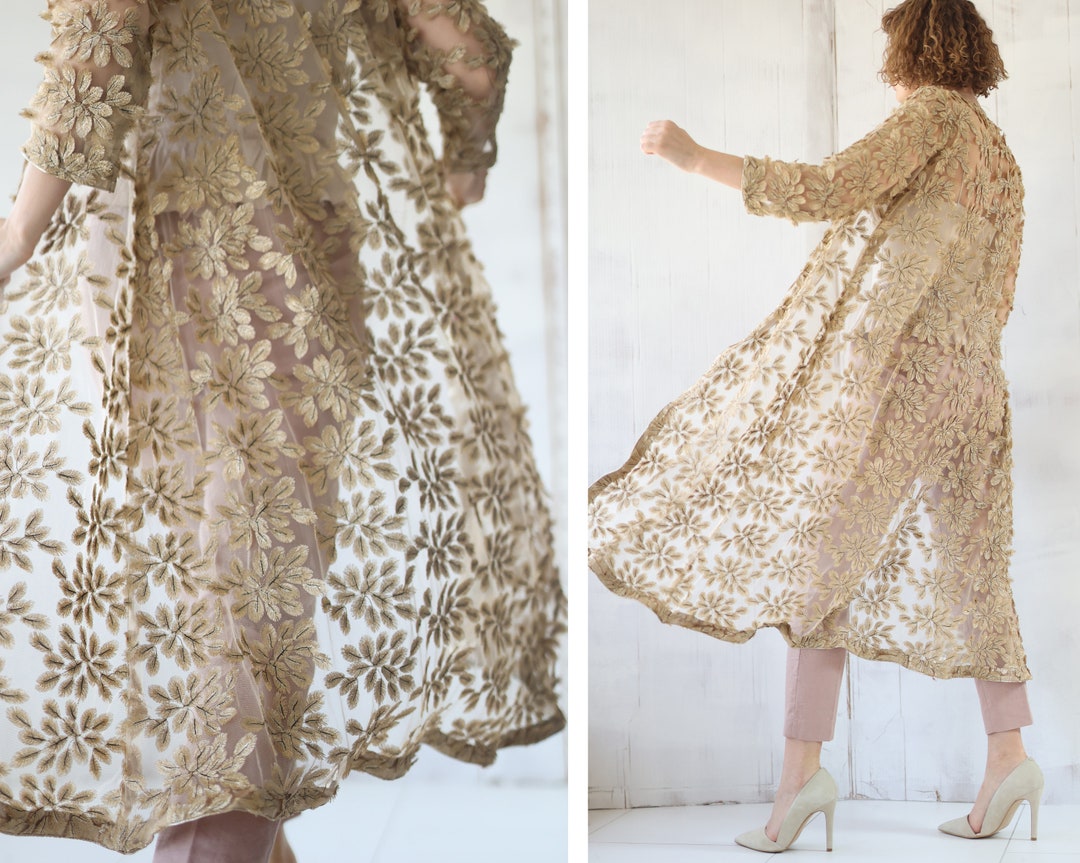Vintage Gold Leaf Mesh Sheer See Through Duster Cardigan Coat - Etsy