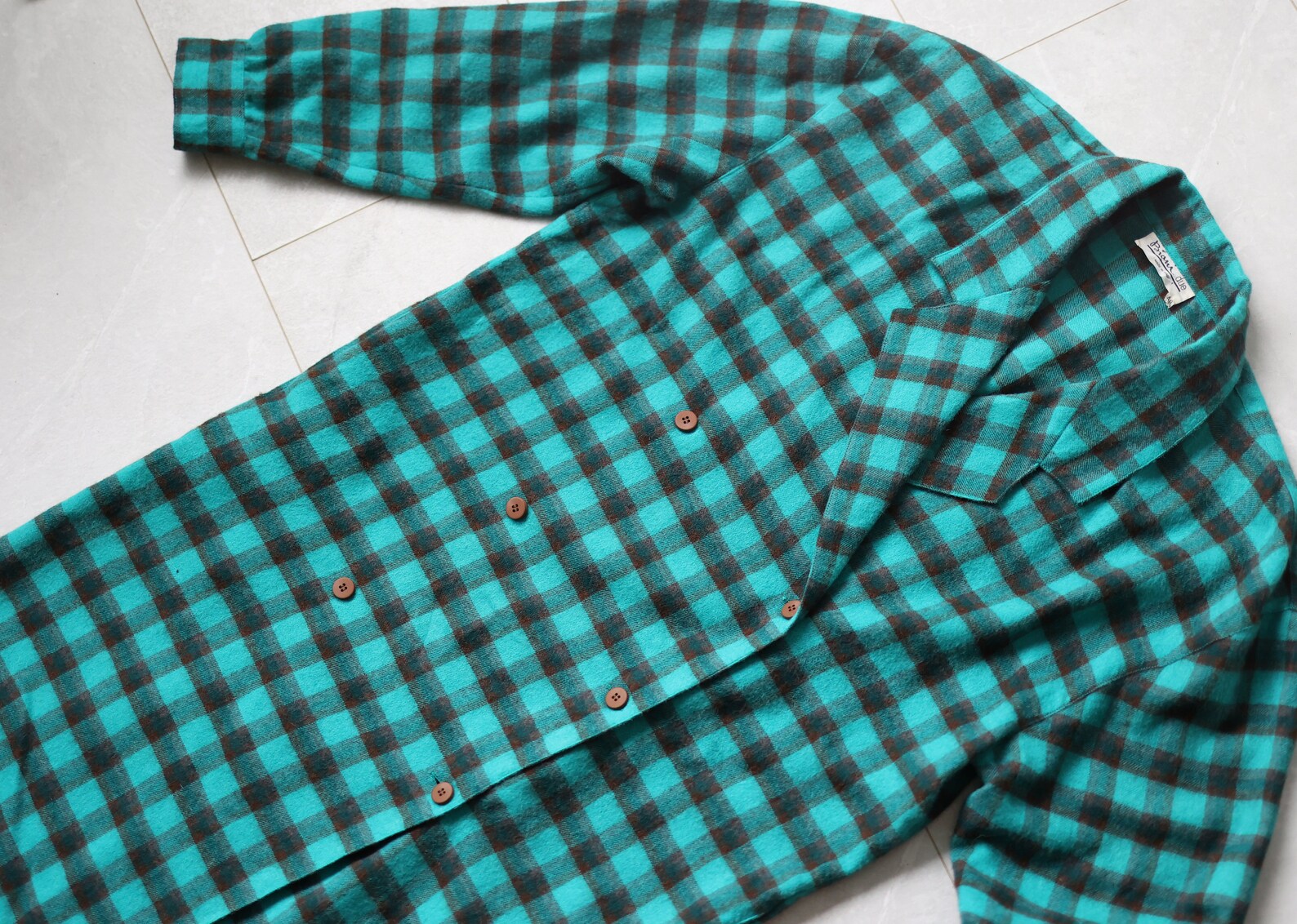 Italian Vintage Turquoise Plaid Wool Unlined Trapeze Maxi - Etsy