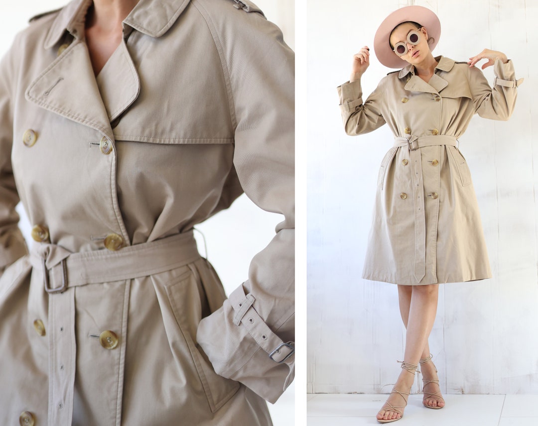 DAKS London Vintage Beige Classic Double Breasted Mid Season Belted ...