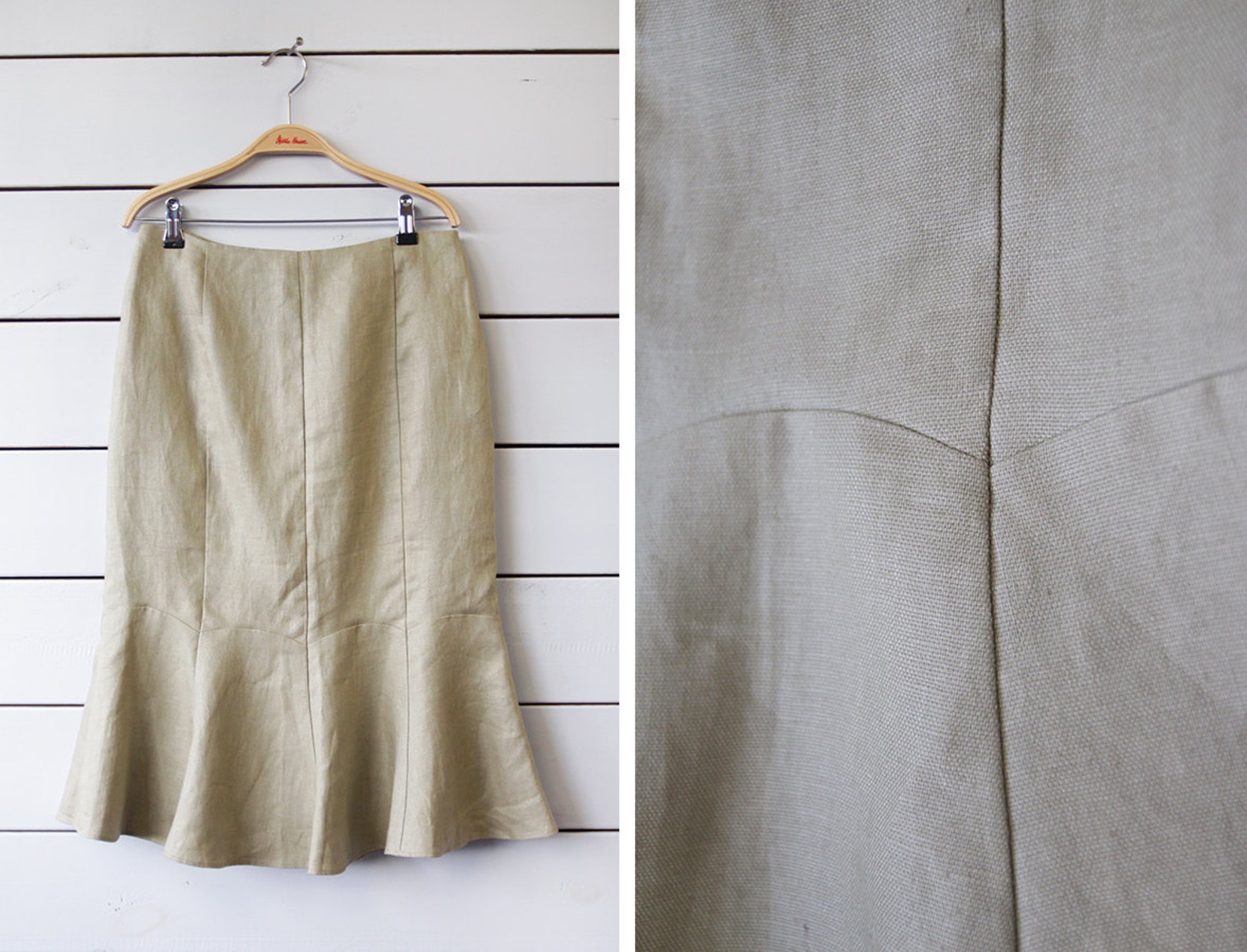 Vintage beige linen high waist hip hugger gored hem pencil | Etsy