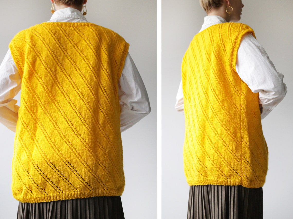 Vintage Yellow Wool Knit Sleeveless Sweater Unisex Vest Top - Etsy