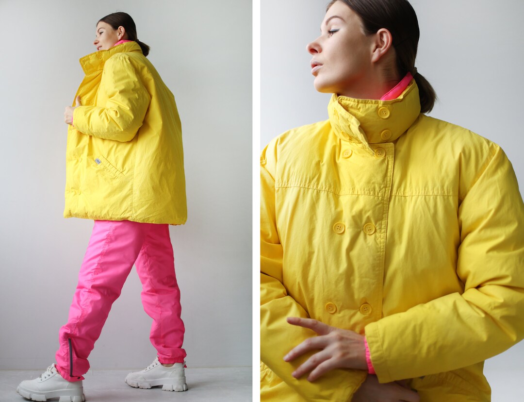 Vintage Bright Yellow Large Unisex Warm Duvet Style Down Padded Puffer ...