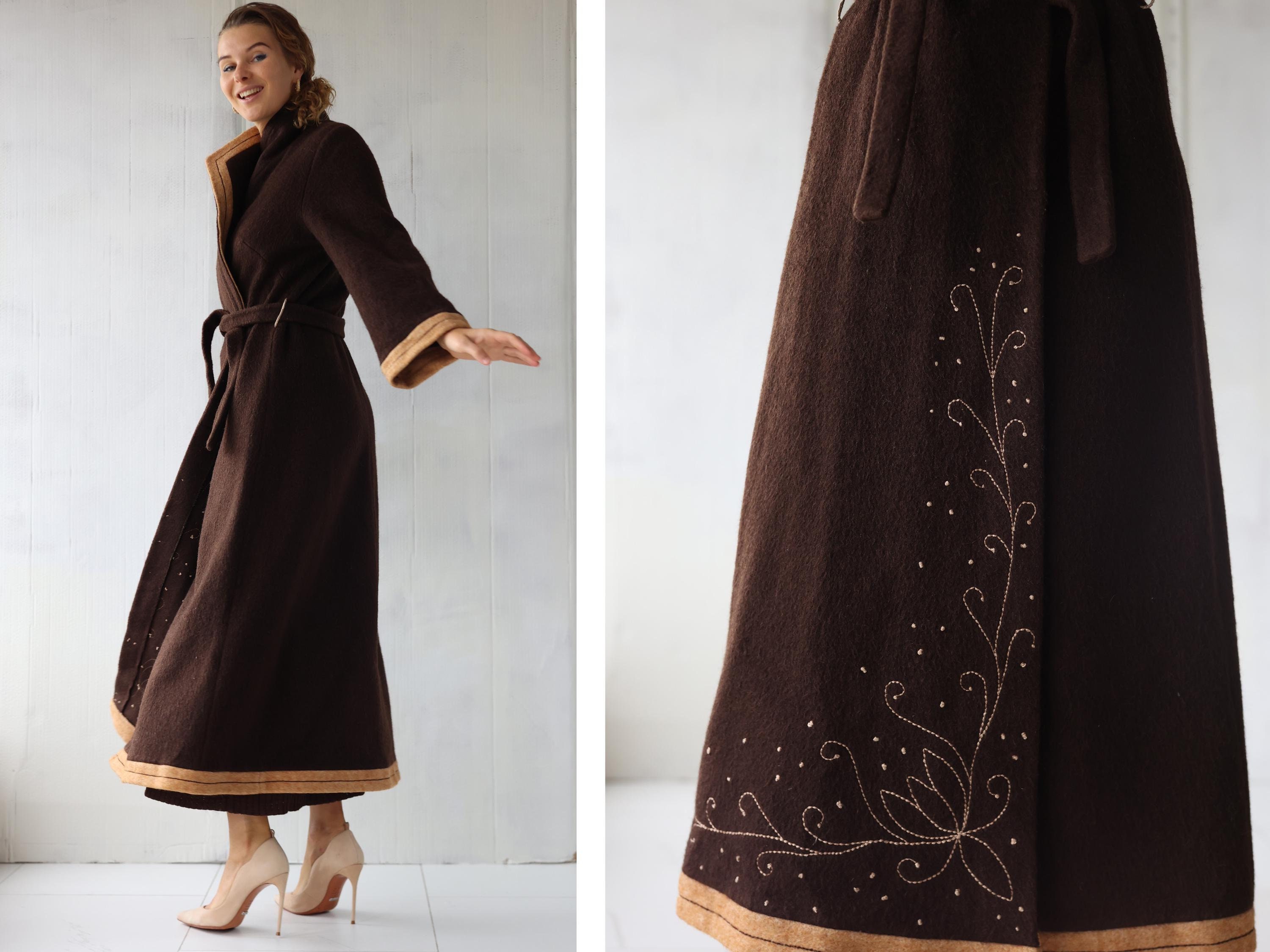 Vintage Brown Wool Belted Long Maxi Coat - Etsy Vintage Brown Wool Belted Long Maxi Coat - Etsy