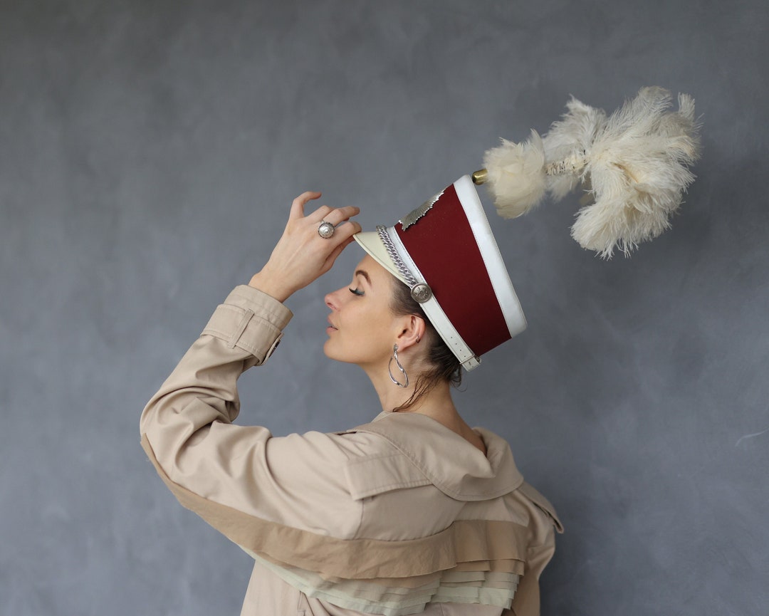 Hollywood Vintage Military Parade Style Marching Band Cap Feather Top ...