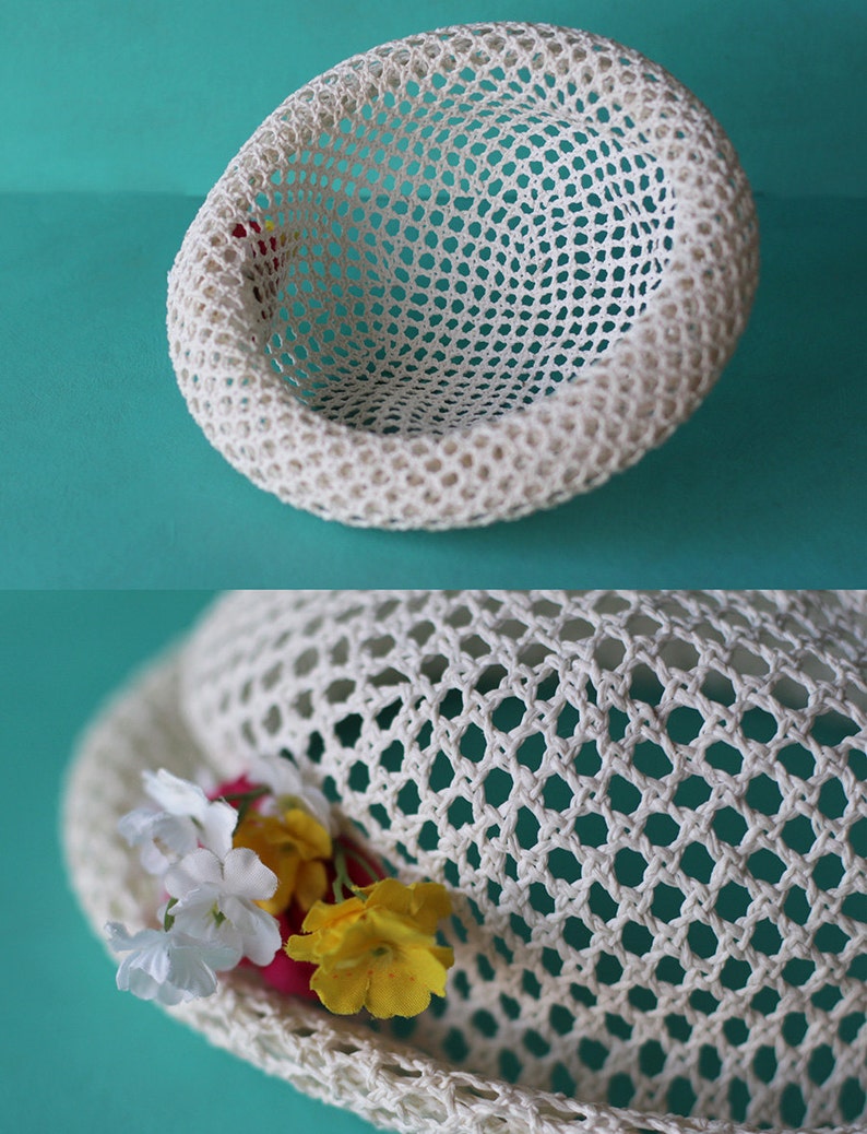 Vintage white summer paper mesh headpiece flower wedding sun | Etsy