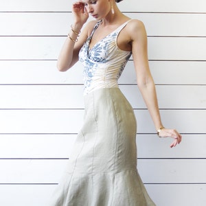 Vintage beige linen high waist hip hugger gored hem pencil | Etsy