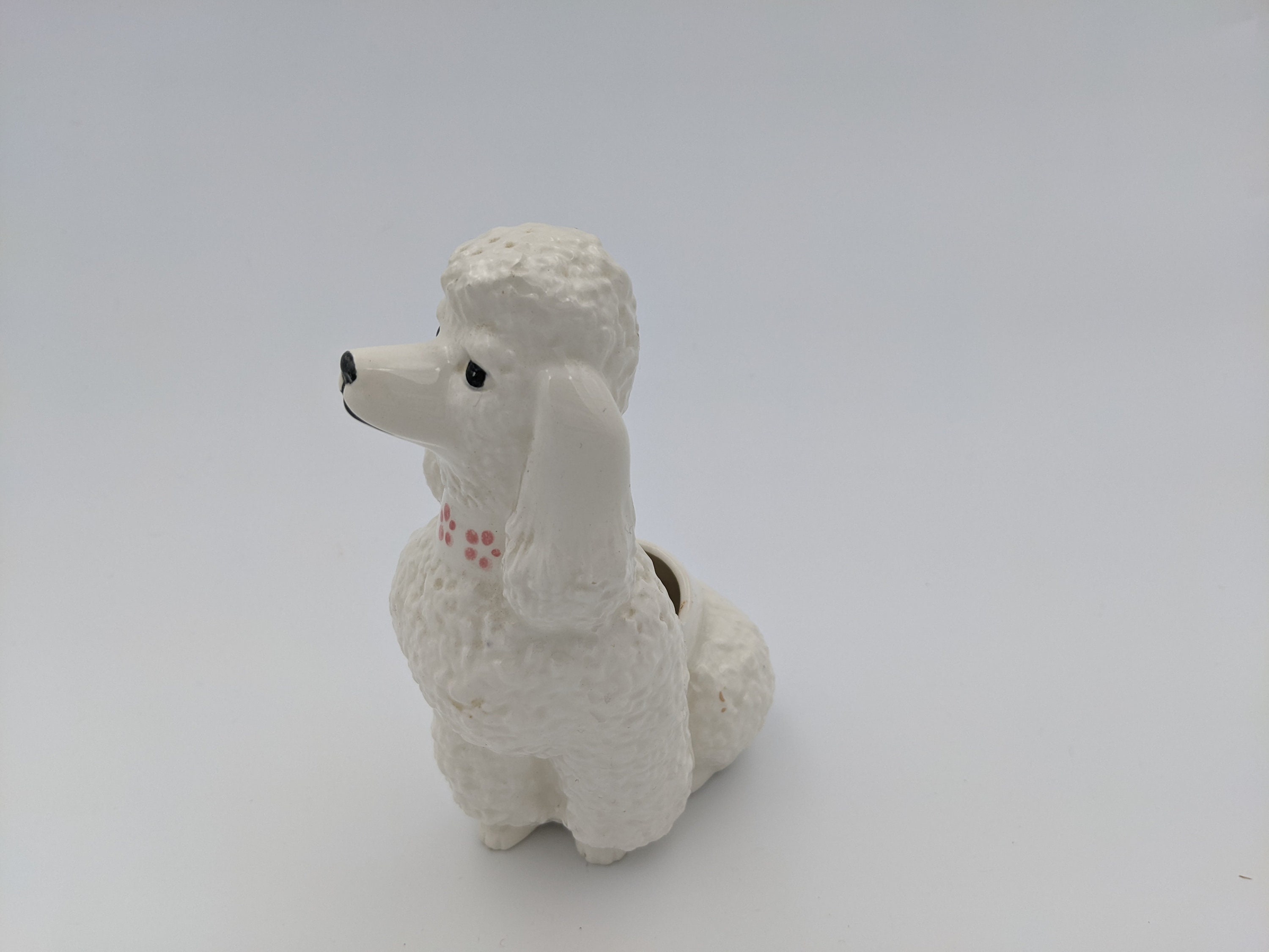 Vintage White Ceramic Poodle Figurine Planter With Pink Daisy Collar ...