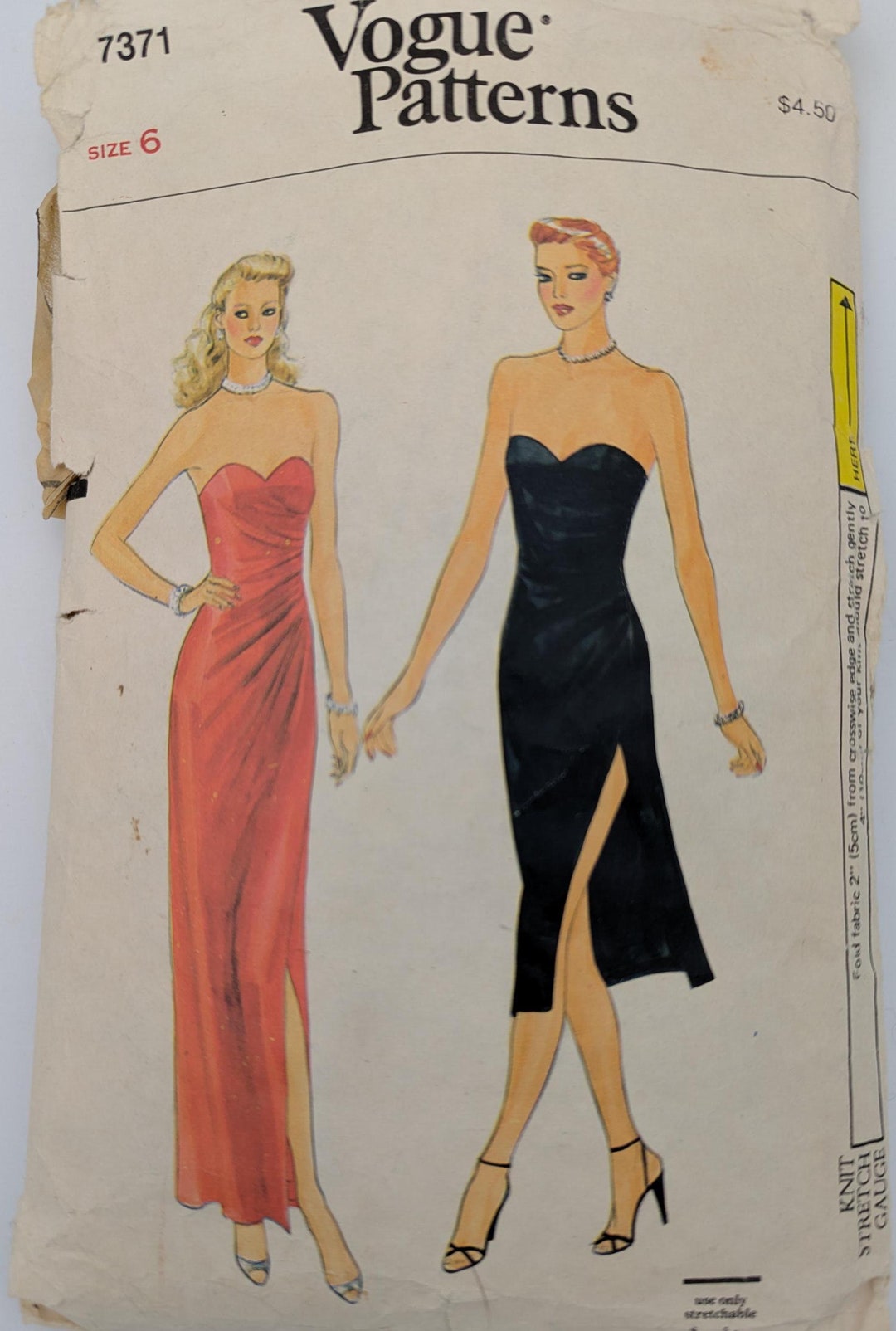 Vintage Vogue Evening Dress Pattern, Strapless, Side Slit, Two Lengths ...