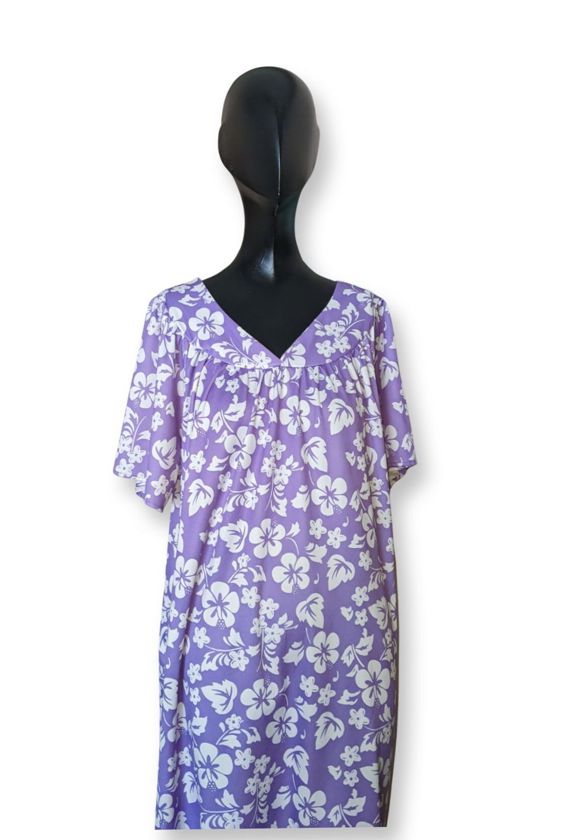 Hawaiian Print Muumuu, Medium, Purple and White Mumu, Polyester Machine ...