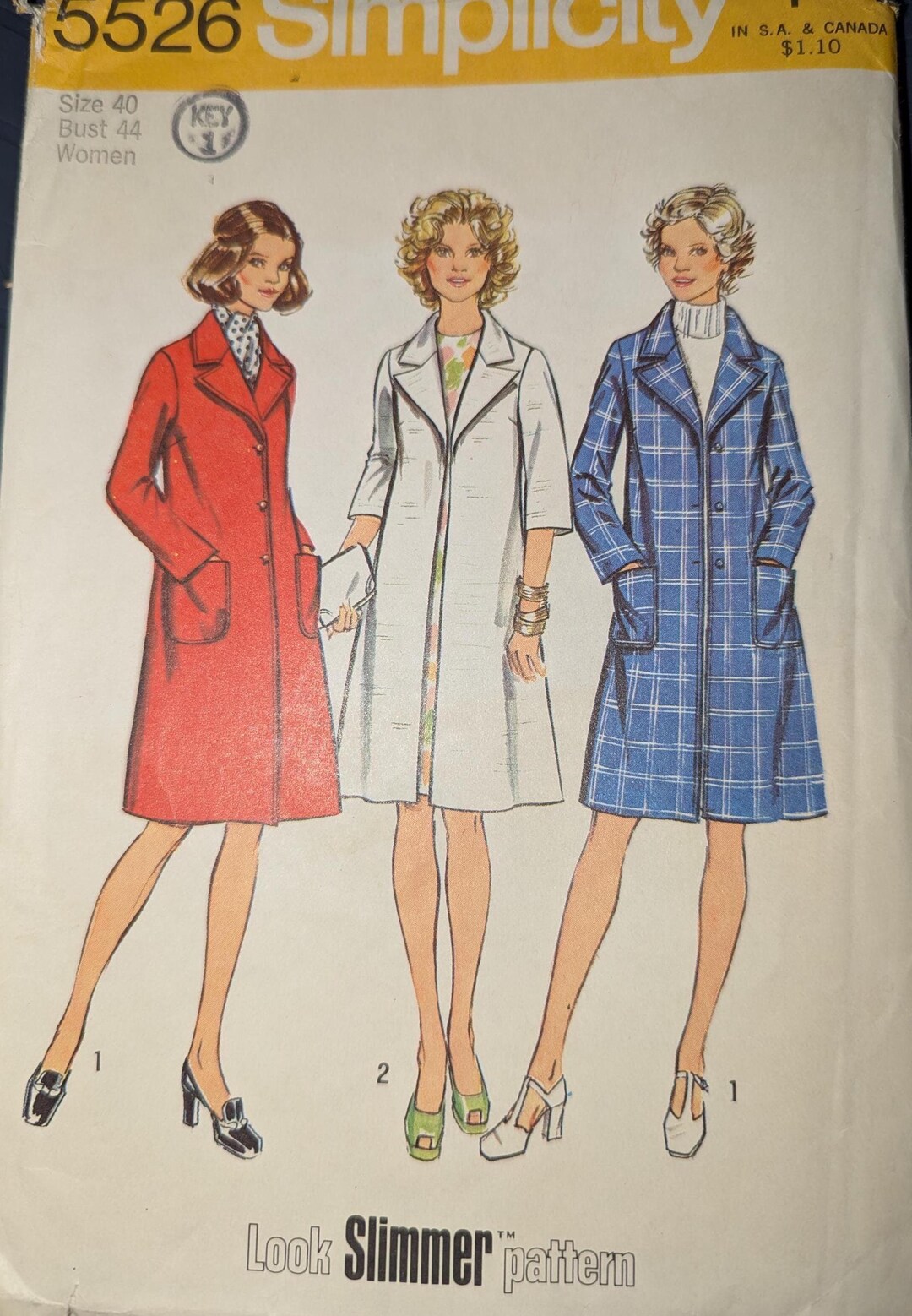 1970s Simplicity 5526 Sewing Pattern, Coat, 3 Styles, Autumn Fall, Size ...