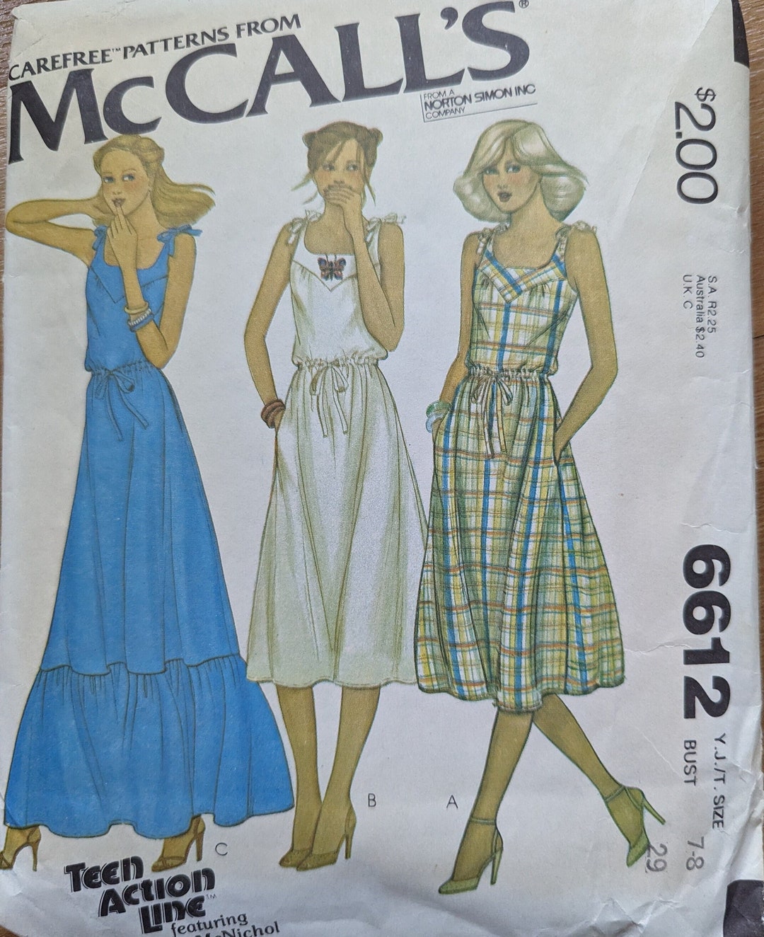 Mcall's 1970s Vintage Sundress Pattern 6612 Shoulder Straps Ruffles Dress 1979, Junior Size 7-8 ...