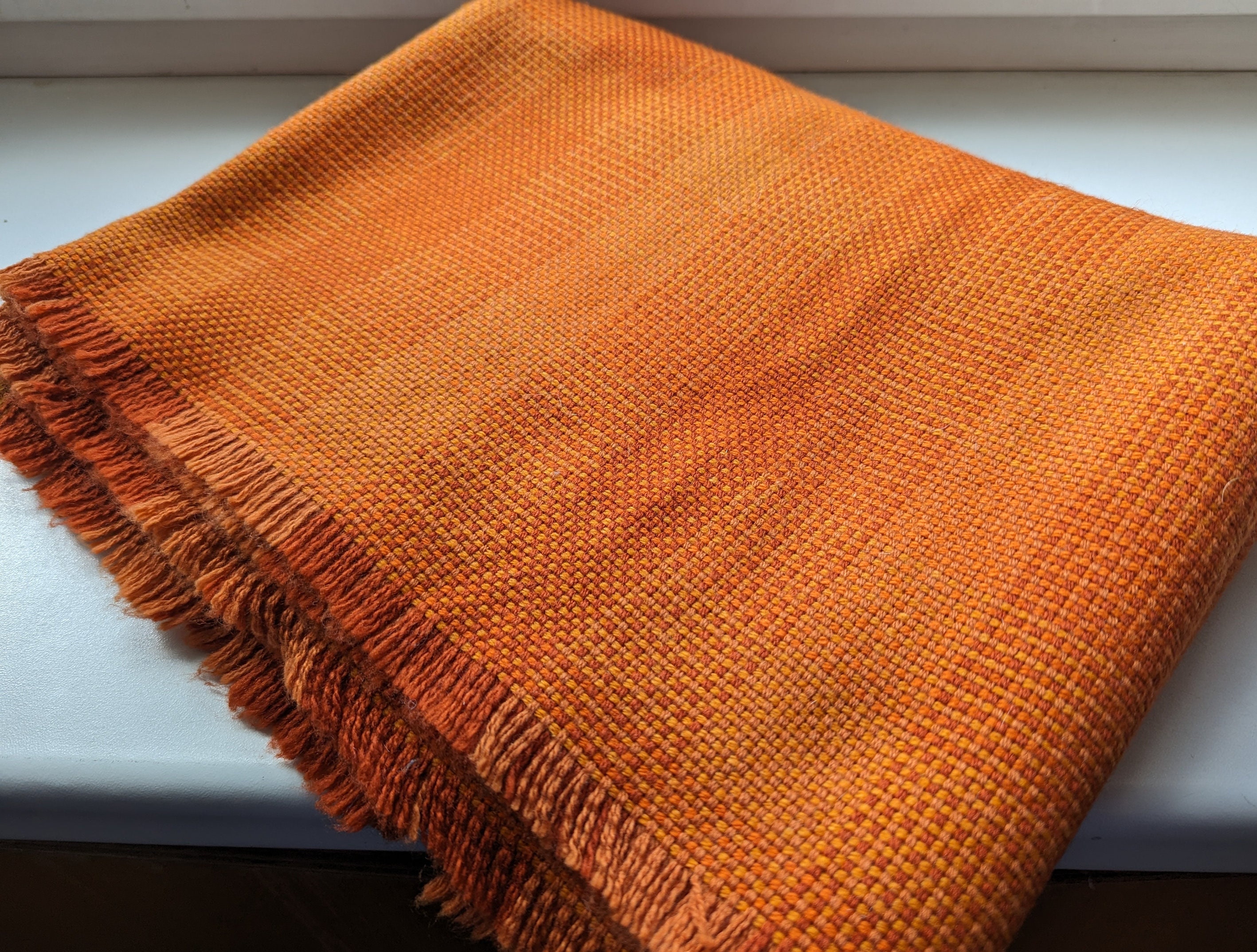 Danish Modern Mid Century Wool Tablecloth, MCM Table Linens, Orange and ...