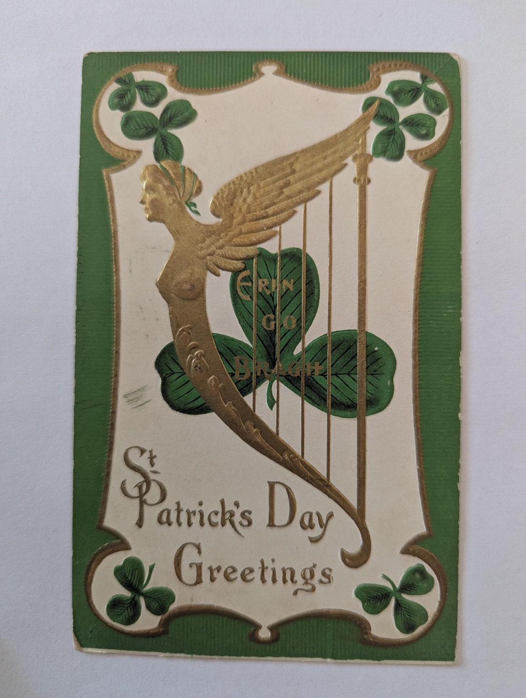 St Patrick's Day Postcard, Early 1900s, Female Harp, Victorian Greeting ...