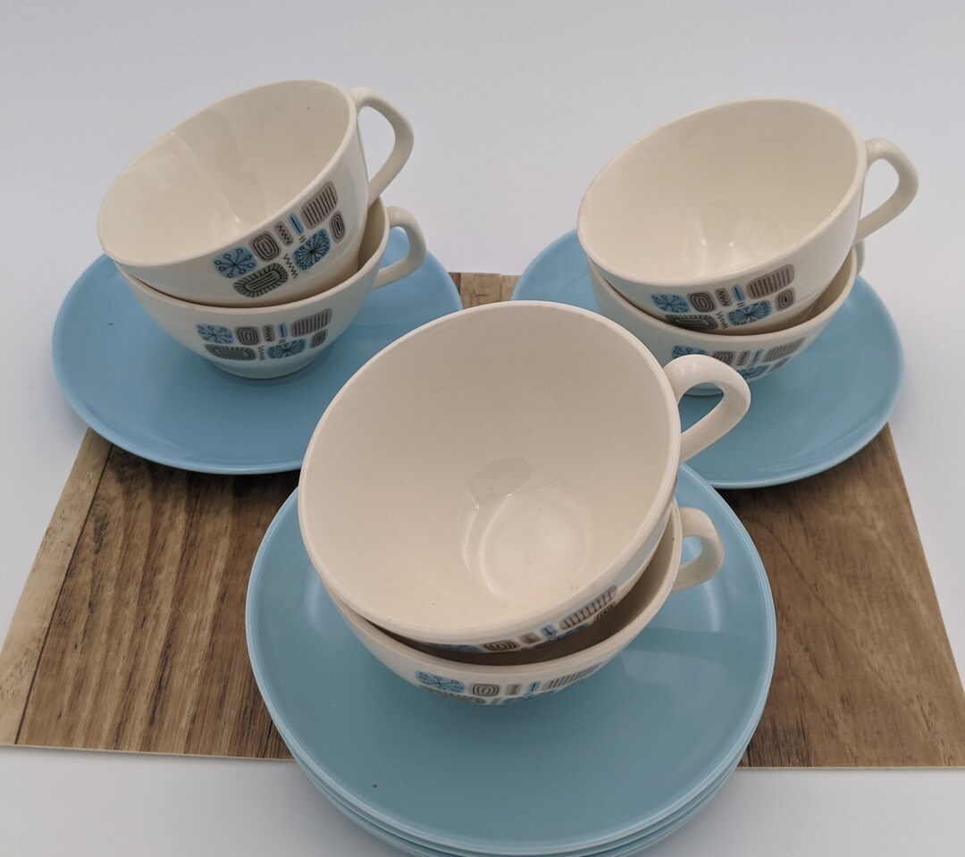 6 Pairs of Temporama Cups and Saucers, Mid Century Modern 1950s ...