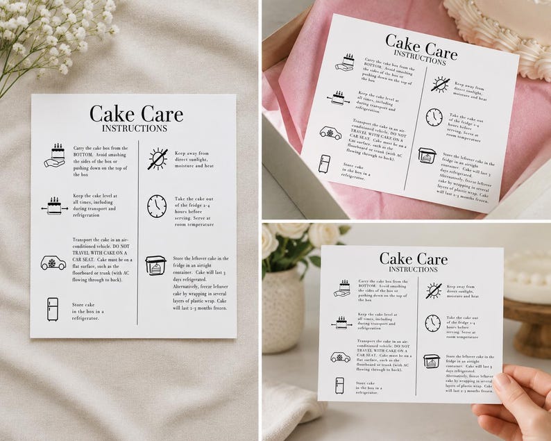 Editable Cake Care Instructions Template | Bakery Packaging Insert ...