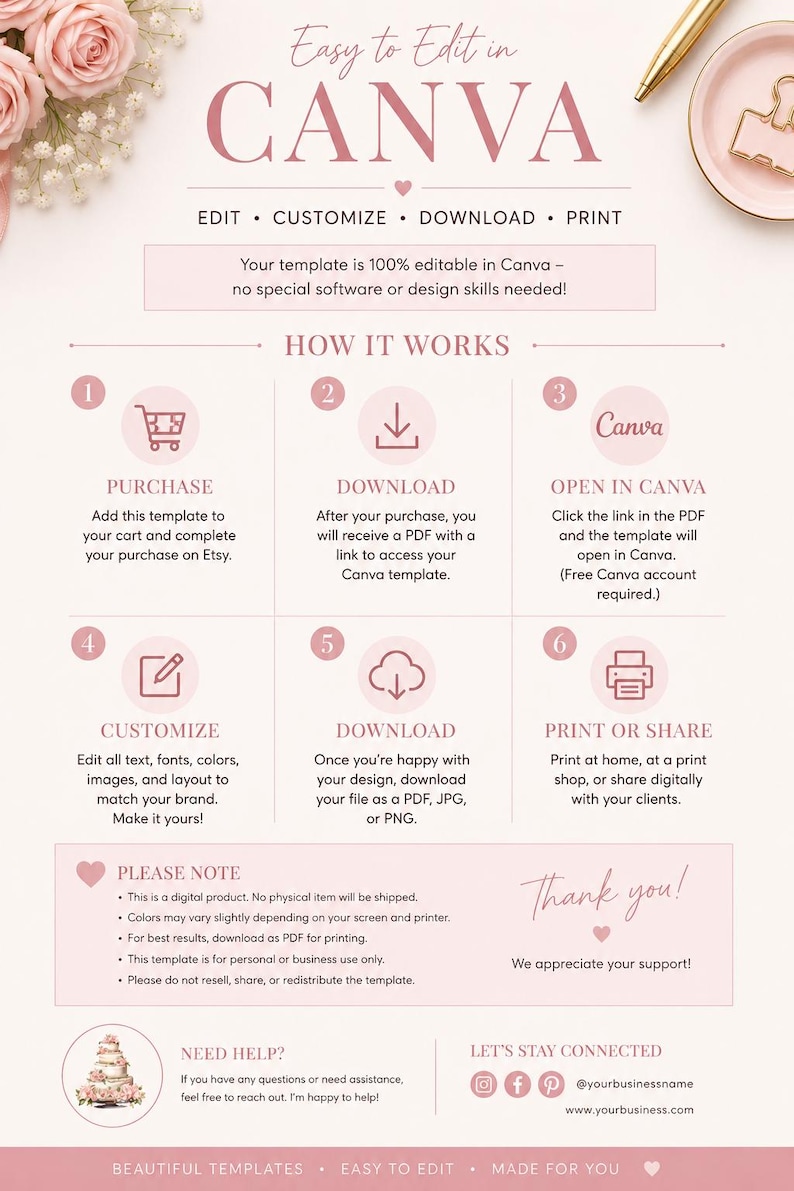 Editable Cake Care Instructions Template | Bakery Packaging Insert ...