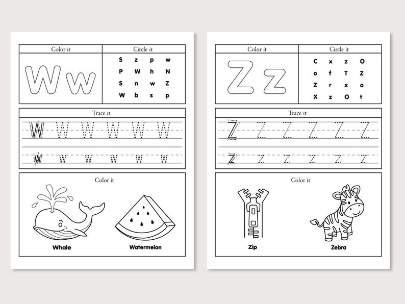 Alphabet Worksheets A-Z, Letter Tracing Pages, Letter Recognition, ABC ...