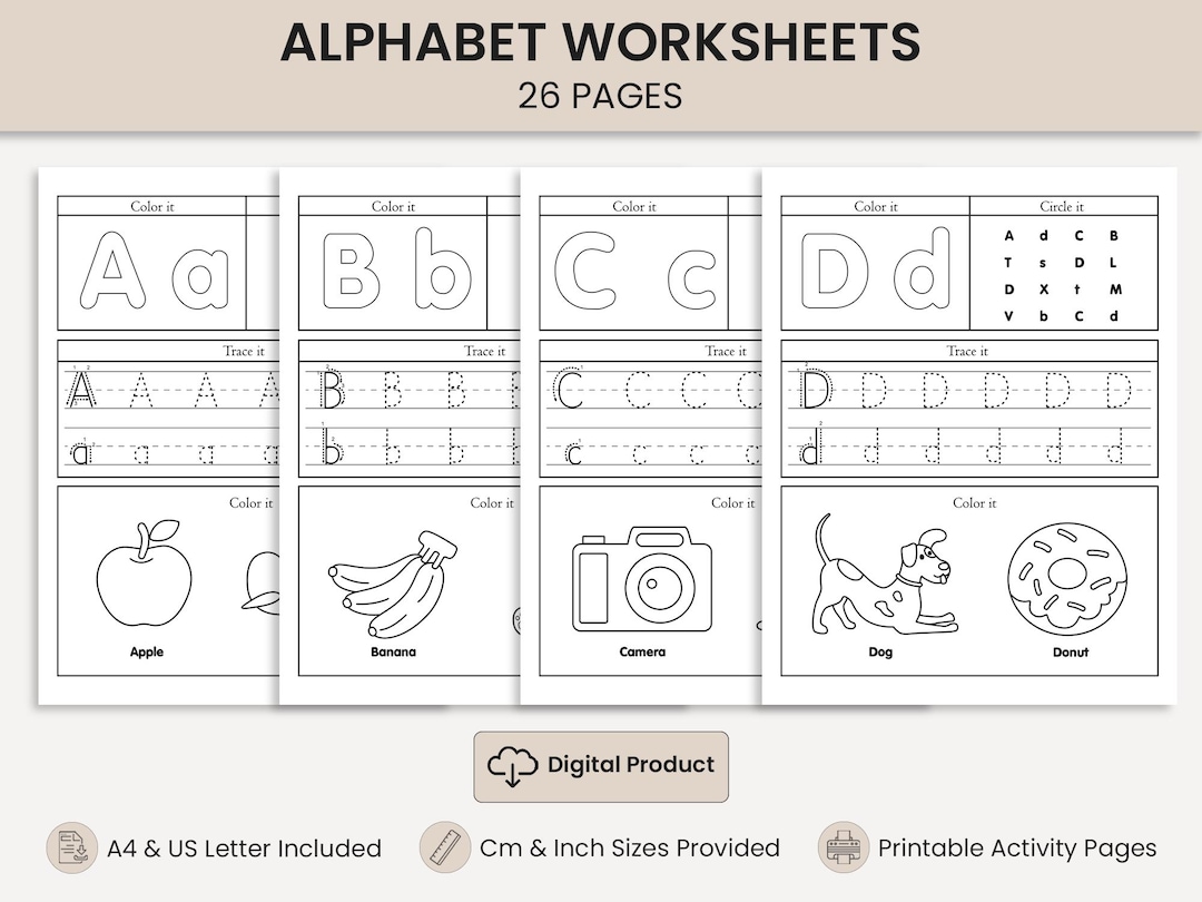 Alphabet Worksheets A-Z, Letter Tracing Pages, Letter Recognition, ABC ...
