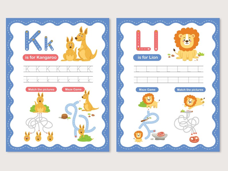 Animal Alphabet Worksheets, A-Z ABC Activity Pack, Letter Tracing, Maze ...