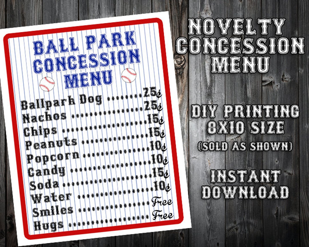 INSTANT DOWNLOAD - 8x10 Baseball Themed Birthday Party Menu ...