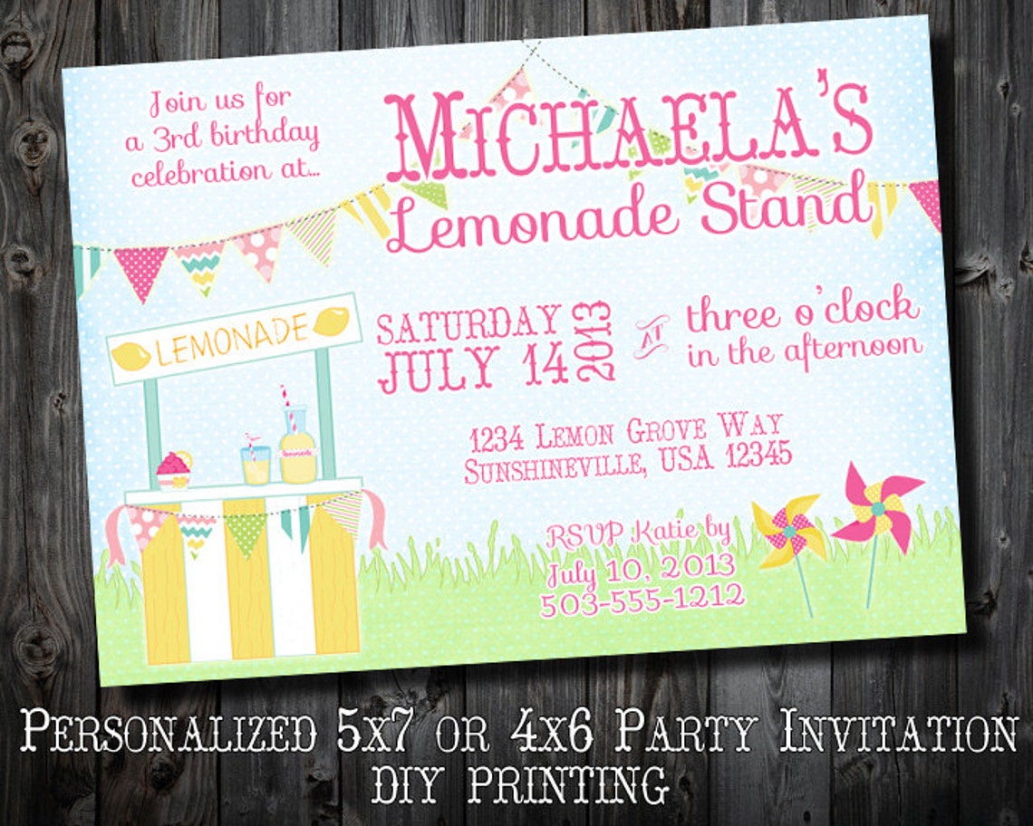 The Lemonade Stand Collection Customized Birthday Invitation - Etsy