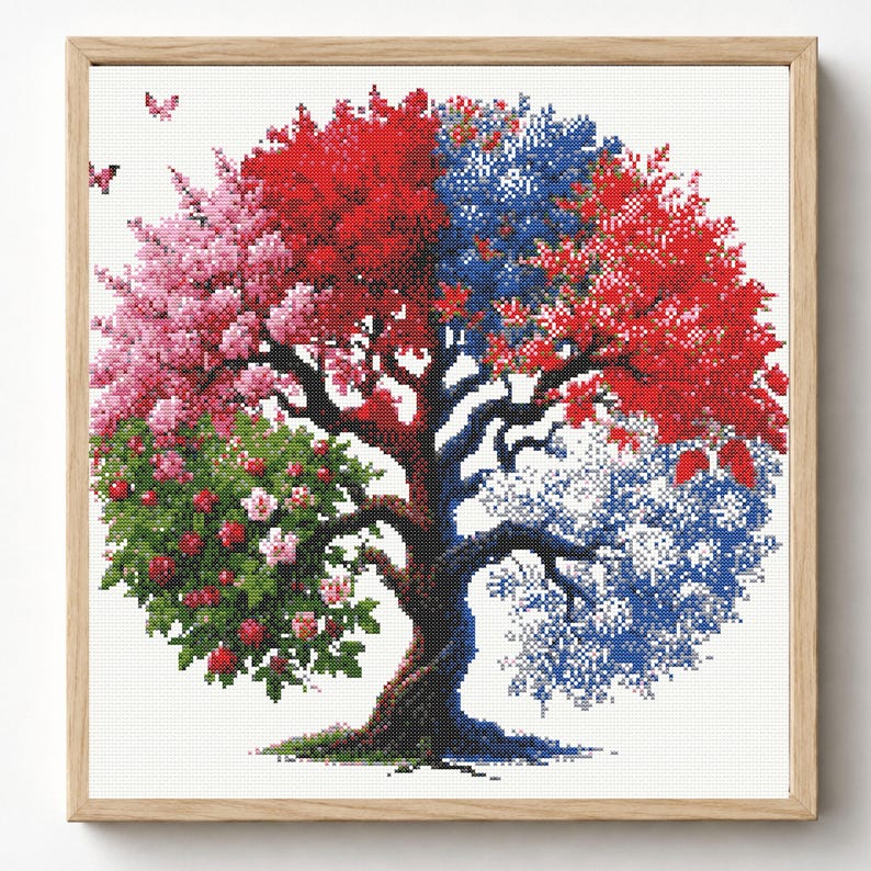 Tree of Life Cross Stitch Pattern, Four Seasons Nature Embroidery ...