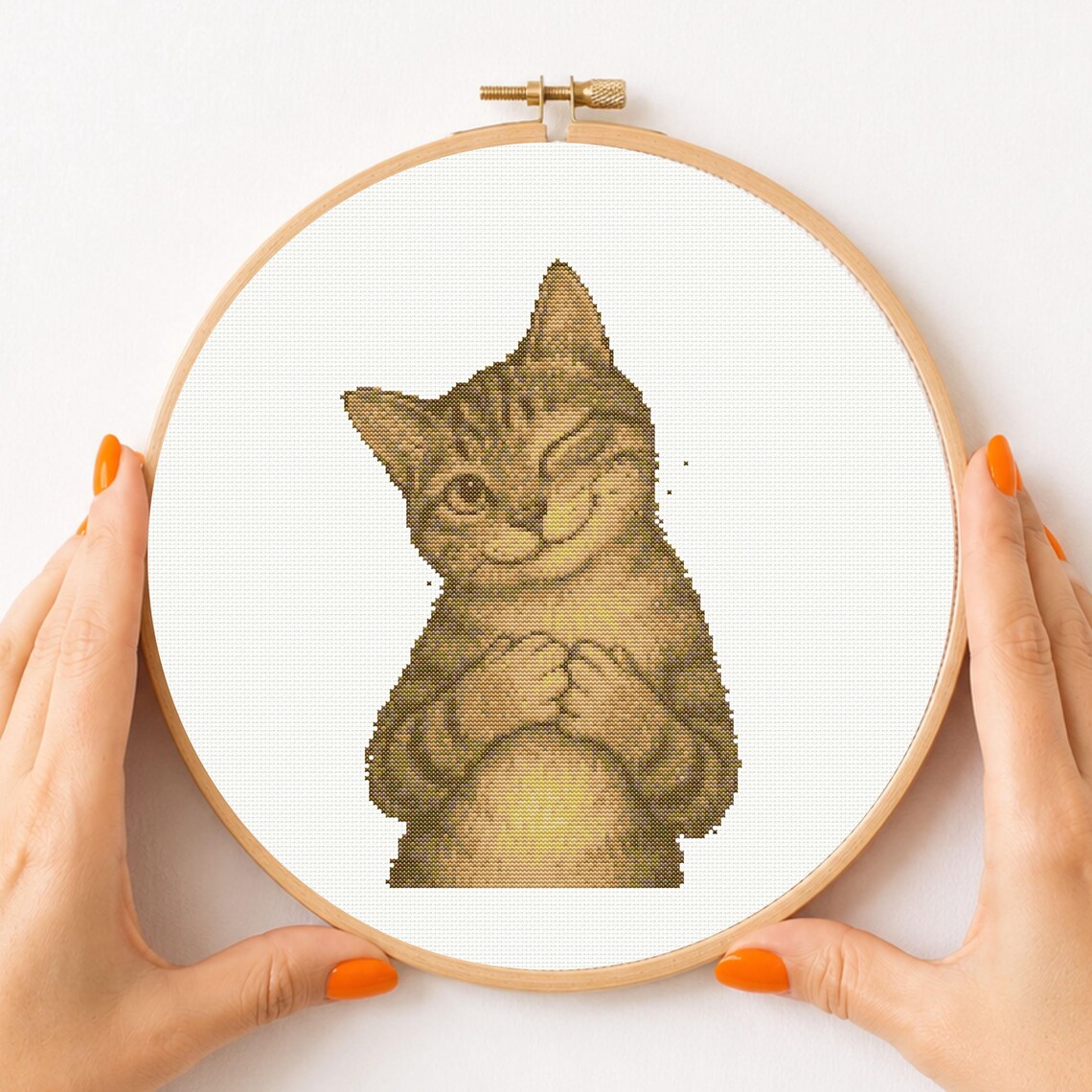 Winking Tabby Cat Cross Stitch Pattern, Playful Kitten Embroidery Chart ...