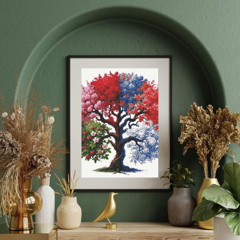 Tree of Life Cross Stitch Pattern, Four Seasons Nature Embroidery ...