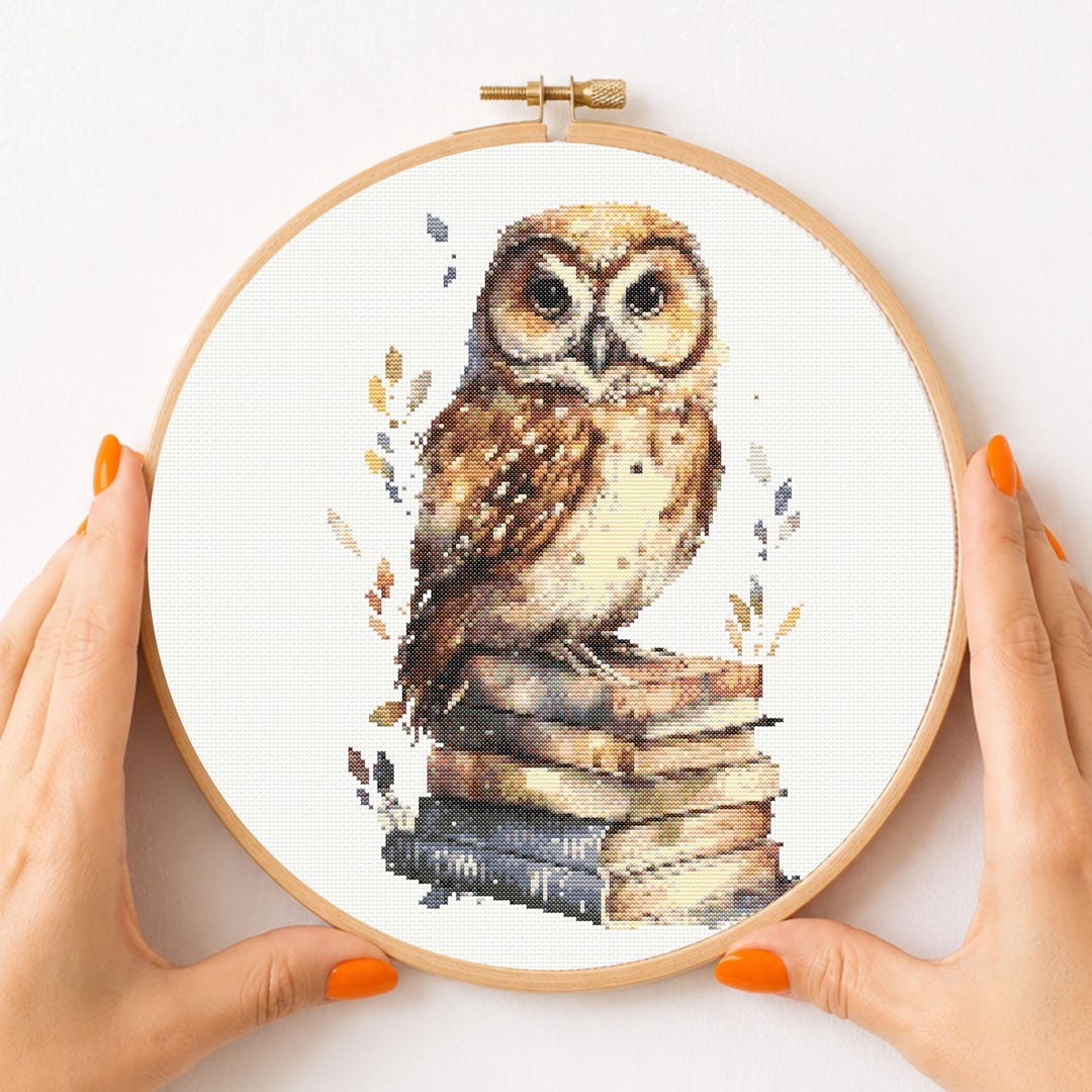 Wise Owl Cross Stitch Pattern, Books, Woodland Bird Art (PDF Download ...