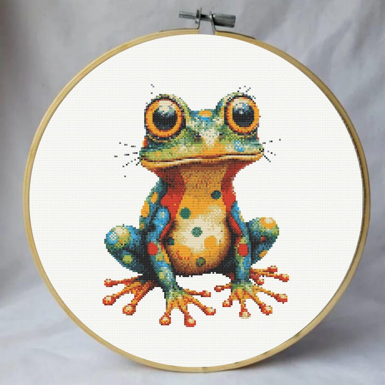 Colorful Tree Frog Cross Stitch Pattern PDF, Whimsical Amphibian ...