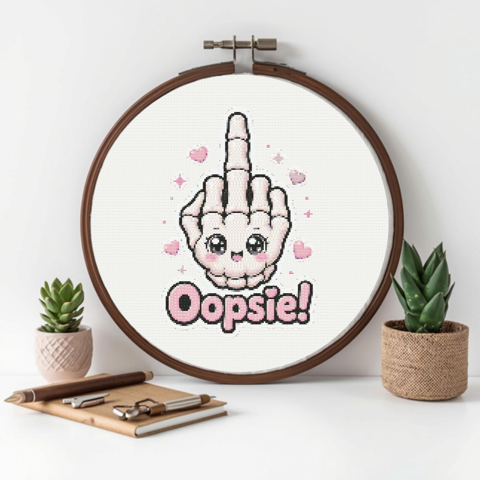 Oopsie Kawaii Middle Finger Cross Stitch Pattern PDF, Meme Embroidery ...