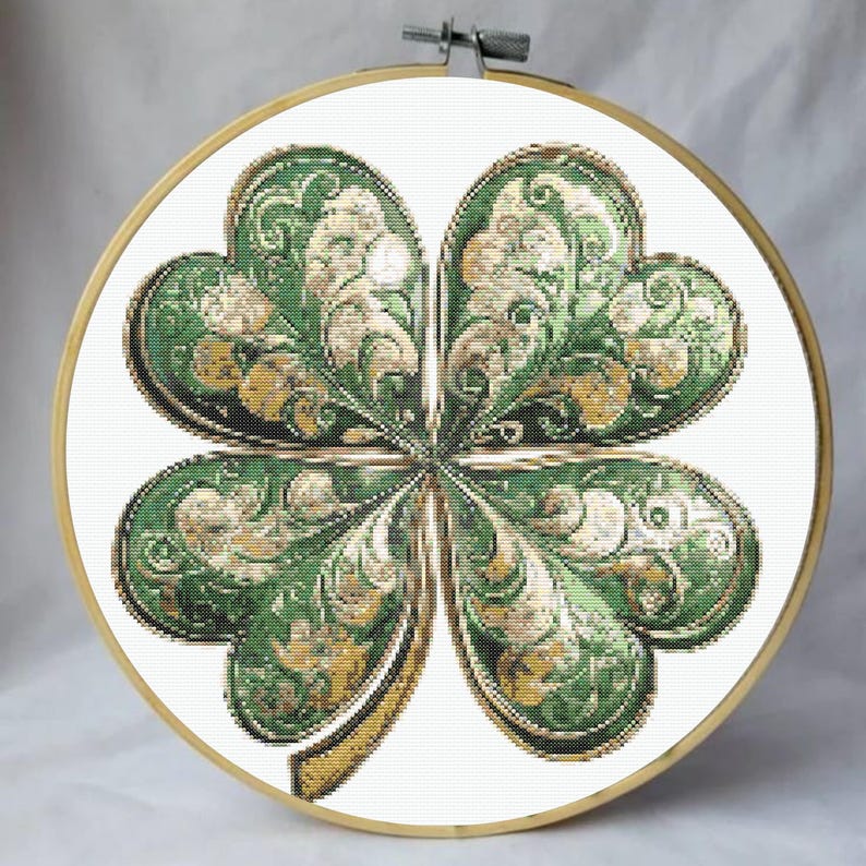 Shamrock Cross Stitch Pattern PDF, Celtic Four Leaf Clover Embroidery ...