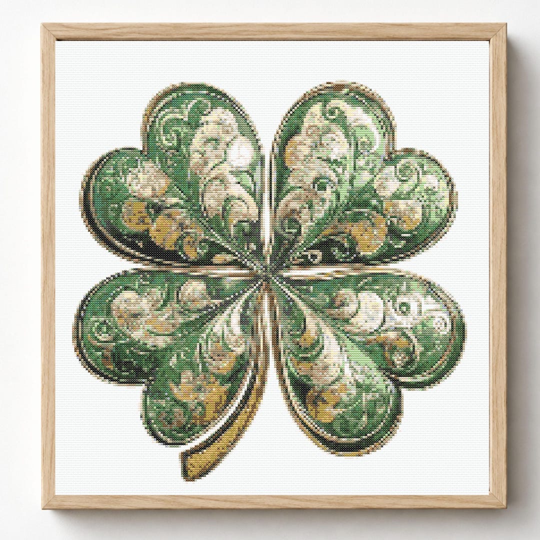 Shamrock Cross Stitch Pattern PDF, Celtic Four Leaf Clover Embroidery ...